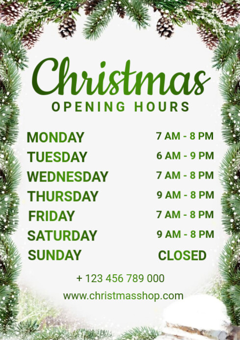 White List-based Christmas Opening Hours A4 Template | PosterMyWall
