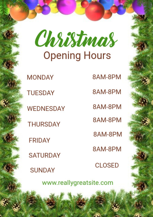 White List-based Christmas Opening Hours A4 Template | PosterMyWall