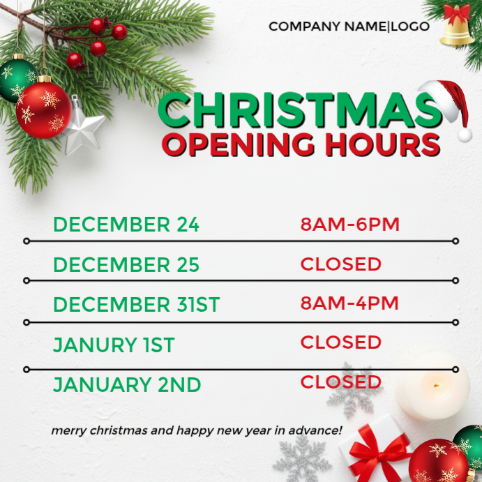 White List-based Christmas Opening Hours Design Template Instagram Post ...