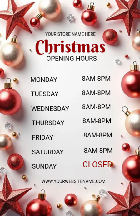 White List-based Christmas Opening Hours Tabloid Template | PosterMyWall