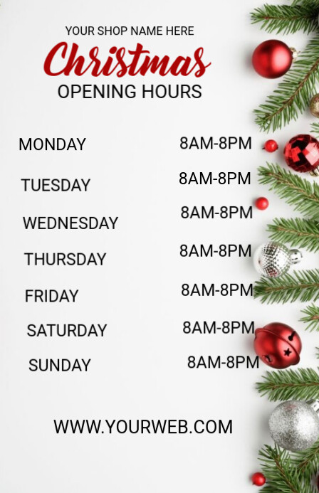 White List-based Christmas Opening Hours Tabloid Template | PosterMyWall
