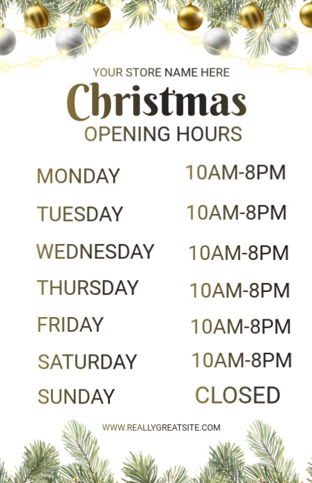 White List-based Christmas Opening Hours Tabloid Template | PosterMyWall