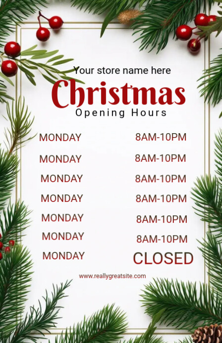White List-based Christmas Opening Hours Tabloid Template | PosterMyWall