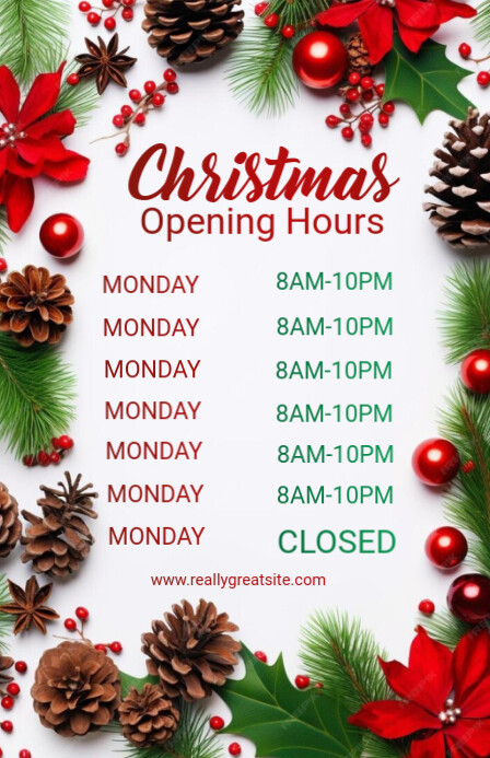 White List-based Christmas Opening Hours Tabloid Template | PosterMyWall