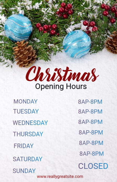 White List-based Christmas Opening Hours Tabloid Template | PosterMyWall