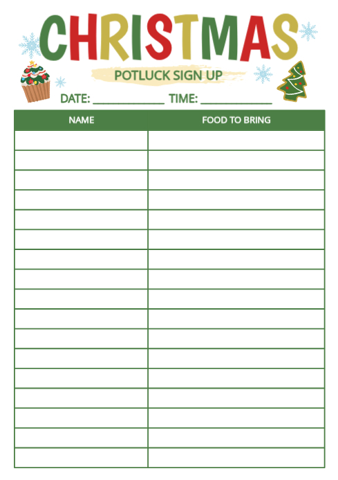 White List-based Christmas Potluck Sign Up Sheet A4 Template | PosterMyWall