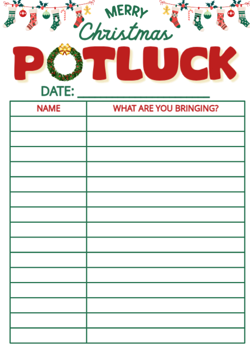 White List-based Christmas Potluck Sign Up Sheet A4 Template | PosterMyWall