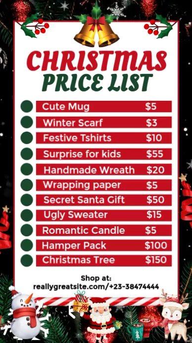 White List-based Christmas Price List Instagram Reel Template ...