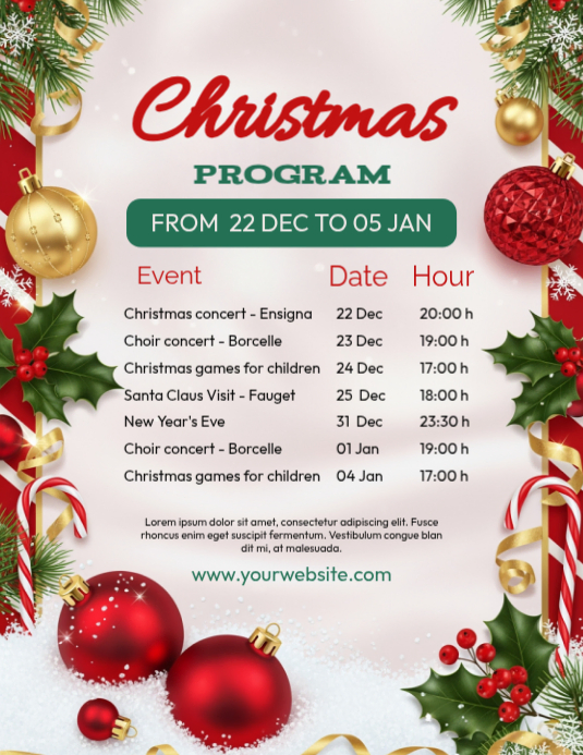 White List-based Christmas Program Schedule Flyer (us Letter) Template ...
