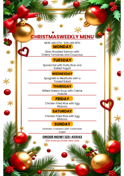 White List-based Christmas Restaurant Weekly Food Menu A4 Template ...