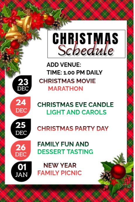 White List-based Christmas Schedule Flyer Poster Template | PosterMyWall