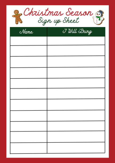 White List-based Christmas Season Signup Sheet A4 Template | PosterMyWall