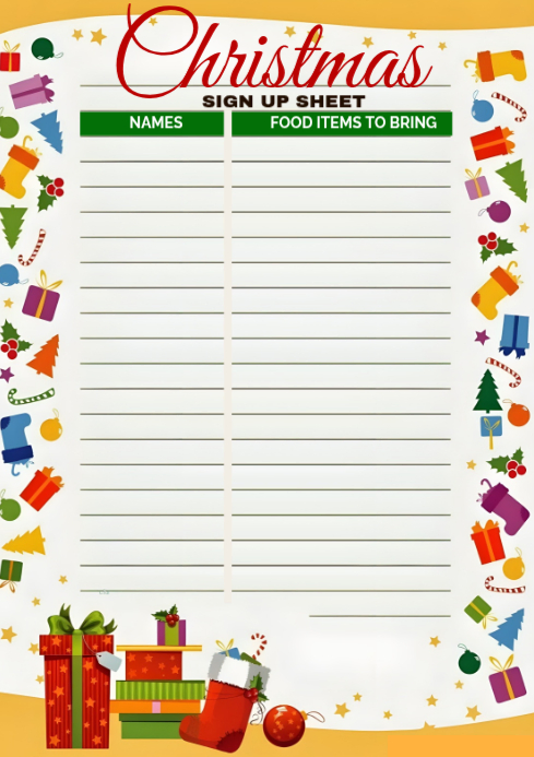 White List-based Christmas Sign Up Sheet Design A4 Template | PosterMyWall