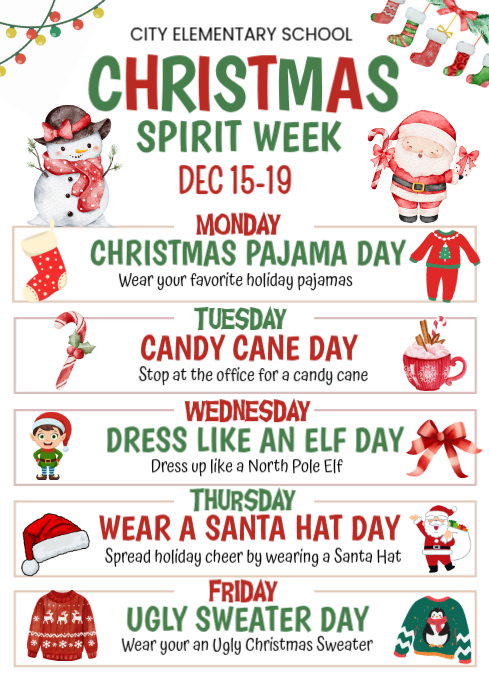 White List-based Christmas Spirit Week A4 Template | PosterMyWall