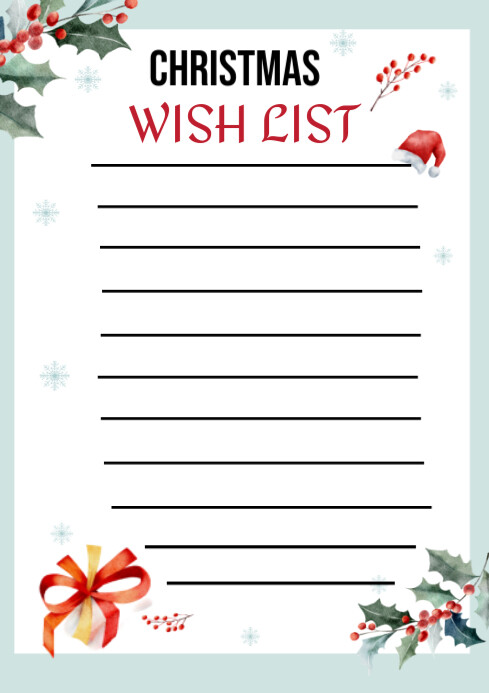 Plantilla de White List-based Christmas Wish List A4 | PosterMyWall