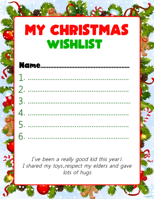 White List-based Christmas Wishlist Design Template Flyer (us Letter ...