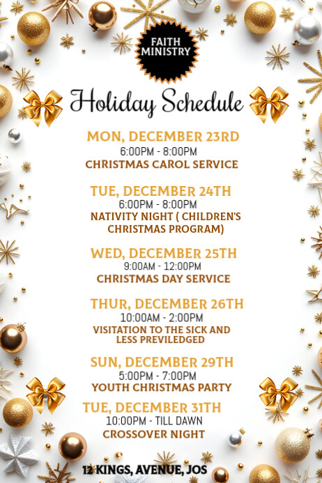 Copy of White List-based Church Holiday Schedule Poster | PosterMyWall