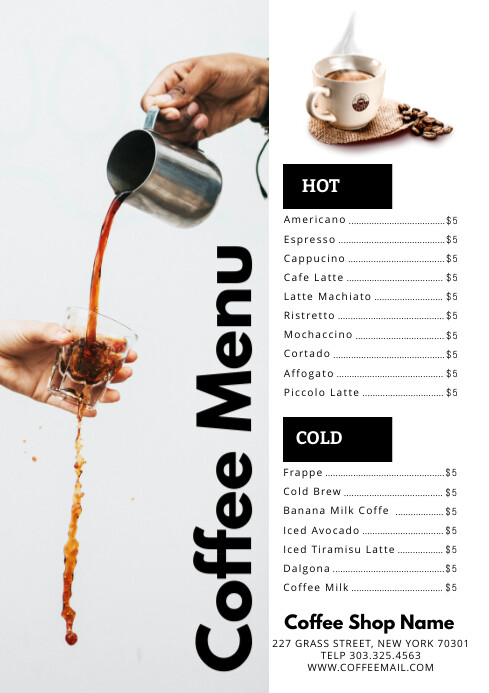 Plantilla de White List-based Coffee Menu A4 | PosterMyWall