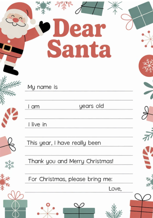 White List-based Dear Santa A4 Template | PosterMyWall
