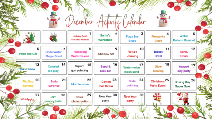 December Activity Calendar Template | PosterMyWall