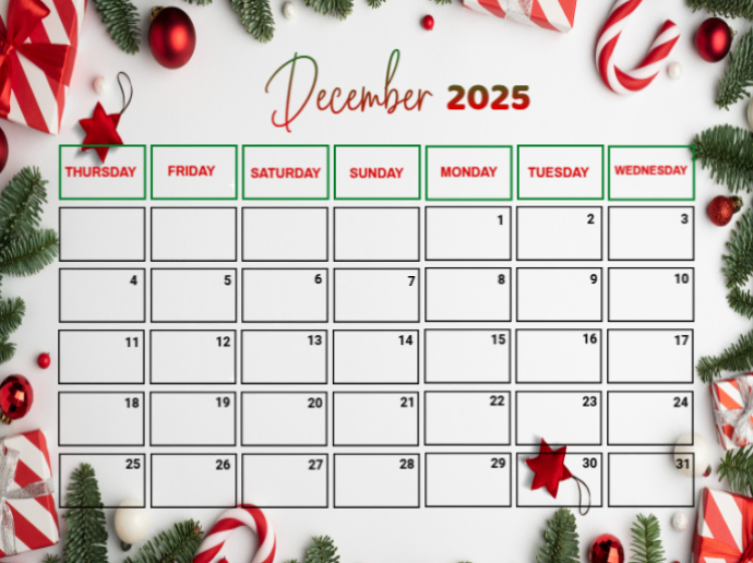 White List-based December Calendar Presentation Template | PosterMyWall