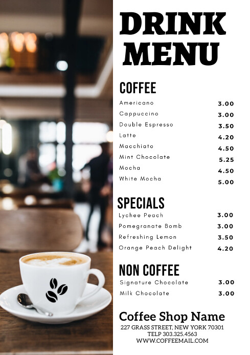 Plantilla de White List-based Drink Menu A4 | PosterMyWall