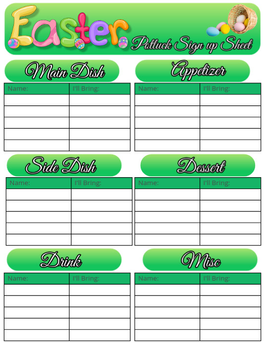 White List-based Easter Potluck Sign Up Sheet Flyer (us Letter ...