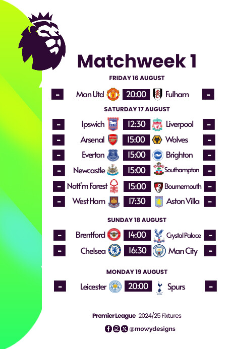 Copy of White List-based Epl Fixtures Poster | PosterMyWall