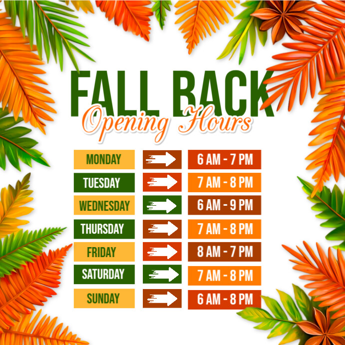 White List-based Fall Back Opening Hours Instagram Post Template ...