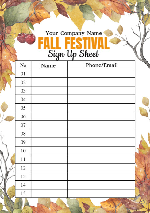 White List-based Fall Festival Sign Up Sheet A4 Template | PosterMyWall