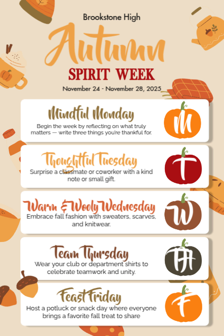 White List-based Fall Spirit Week Poster Template | PosterMyWall