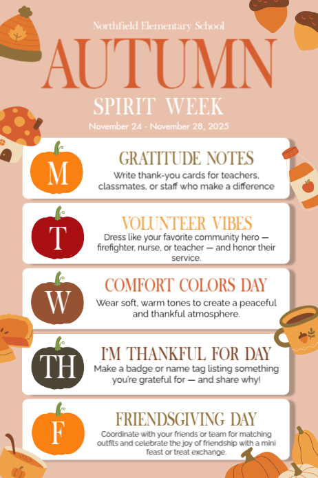 Plantilla de White List-based Fall Spirit Week Poster | PosterMyWall