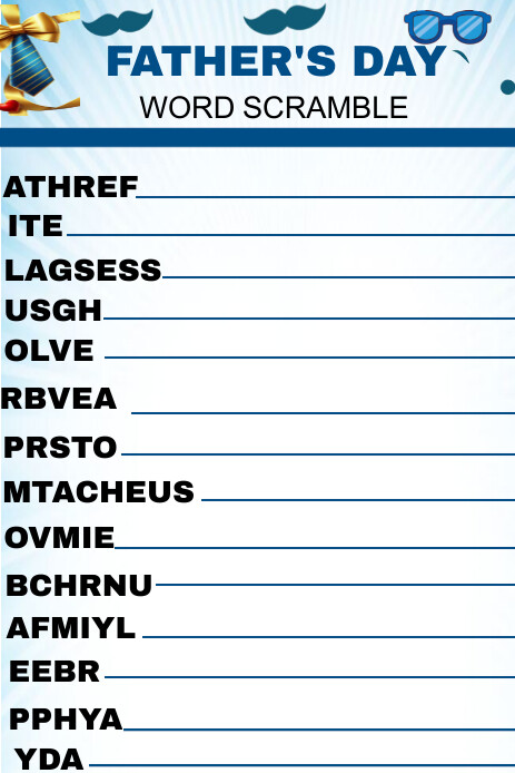 White List-based Father's Day Word Scramble P Template | PosterMyWall