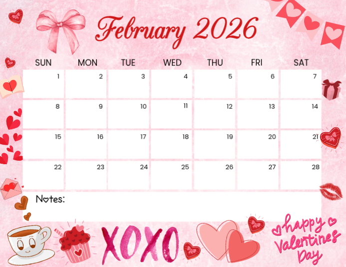 White List-based February 2026 Calendar Flyer (us Letter) Modelo | PosterMyWall