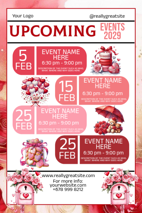 White List-based February Upcoming Event List Poster Template ...