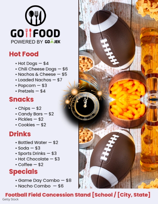 White List-based Football Concession Menu Flyer (us Letter) Template ...