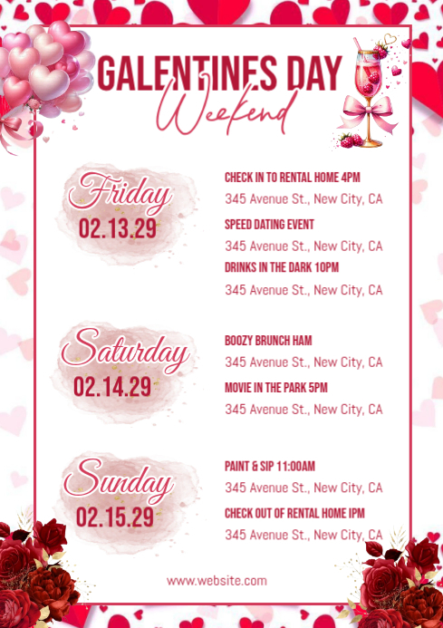 White List-based Galentine's Day Weekend Itinerary A4 Template ...
