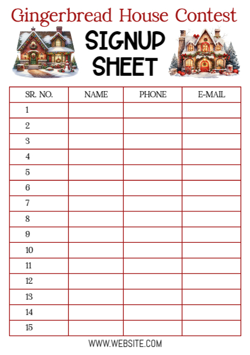 White List-based Gingerbread House Contest Signup Sheet A4 Template ...