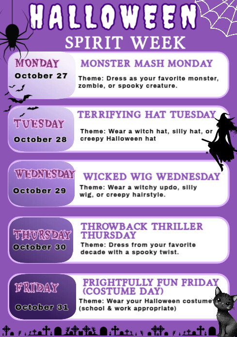 White List-based Halloween Spirit Week Flyer Template | 5 Day School ...
