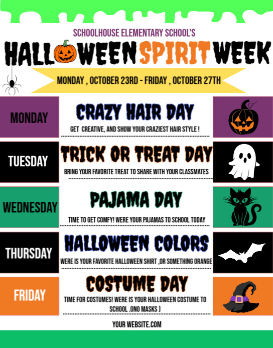 White List-based Halloween Spirit Week Poster/wallboard Template ...