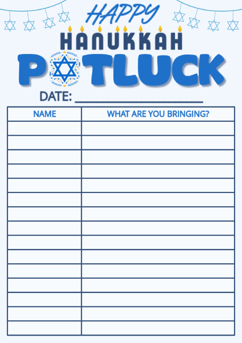 White List-based Hanukkah Potluck Sign Up Sheet A4 Template | PosterMyWall