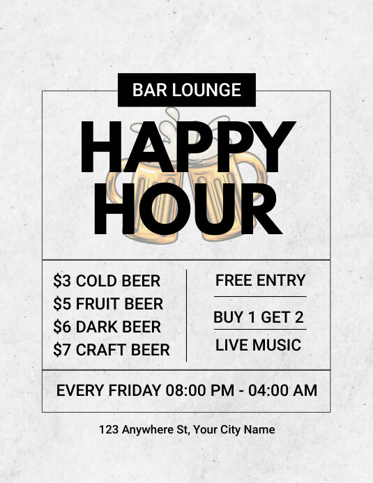 White List-based Happy Hour Flyer (us Letter) Template | PosterMyWall