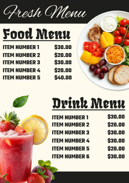 White List-based Healthy Food Menu A4 Modelo | PosterMyWall