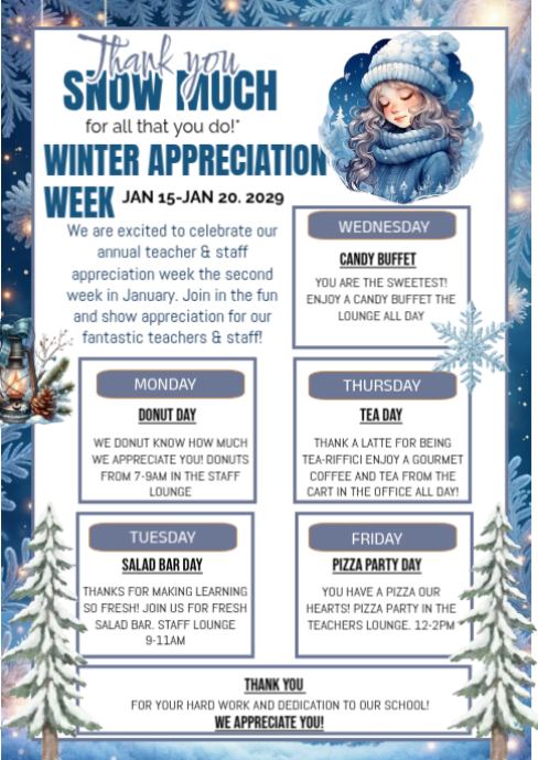White List-based Holiday Teacher And Staff Appreciation Week A6 ...
