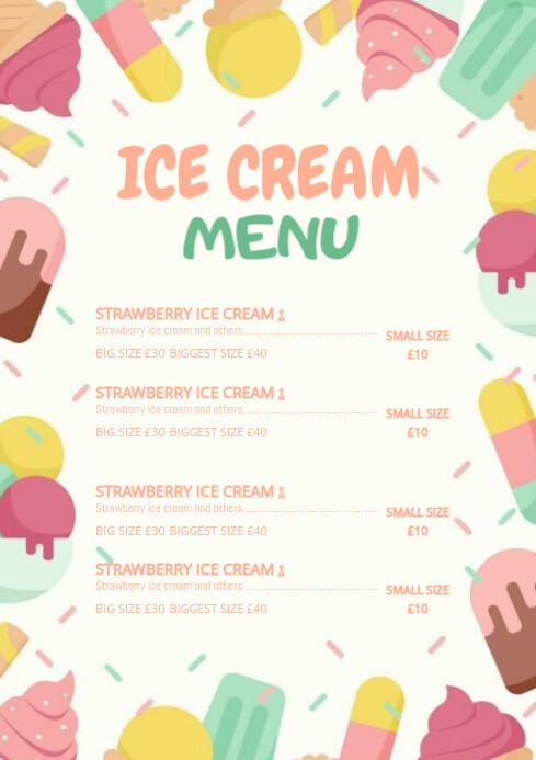Copy of White List-based Ice Cream Menu Templates Design A4 | PosterMyWall