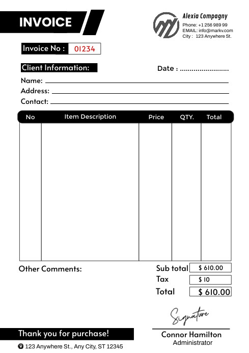 White List-based Invoice A4 Template | PosterMyWall