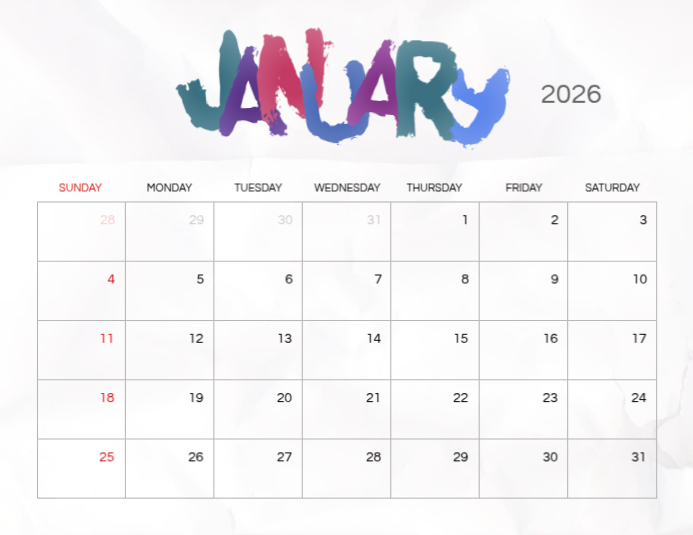 White List-based January 2025 Calendar Original Flyer Template ...