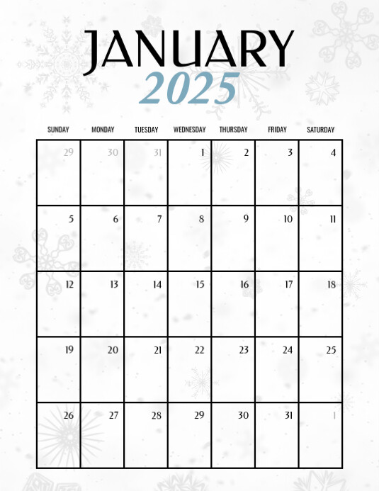 White List-based January 2025 Calendar Winter Flyer Snow Template ...