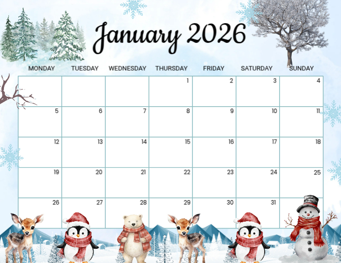 Salinan White List-based January 2026 Calendar Flyer (us Letter ...