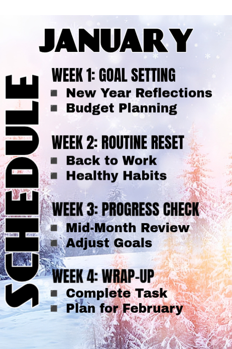White List-based January Schedule Poster Template | PosterMyWall